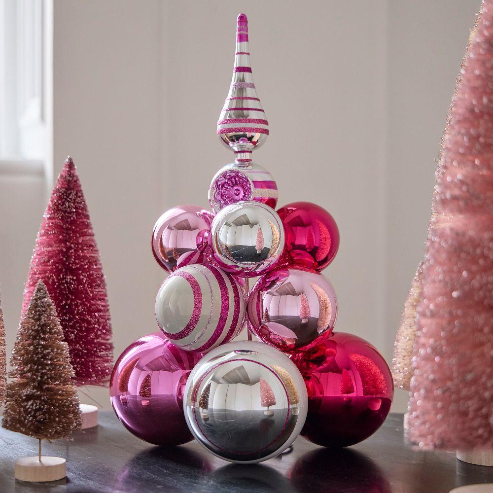 Shiny Brite Pink Glass Ball Tabletop Tree Cluster